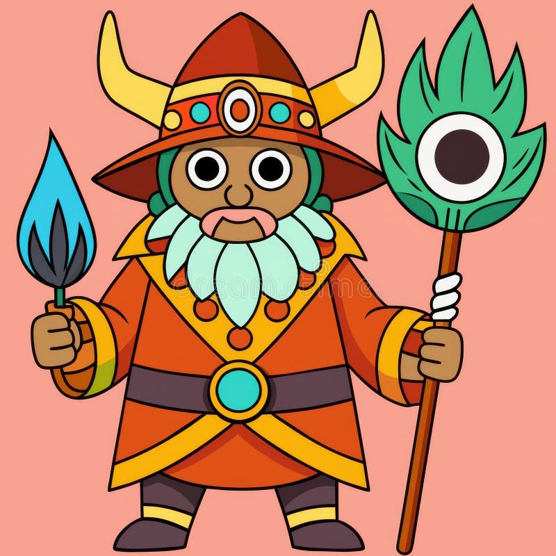 Colorful Viking Wizard with Staff and Flame Stock Image - Image of ...