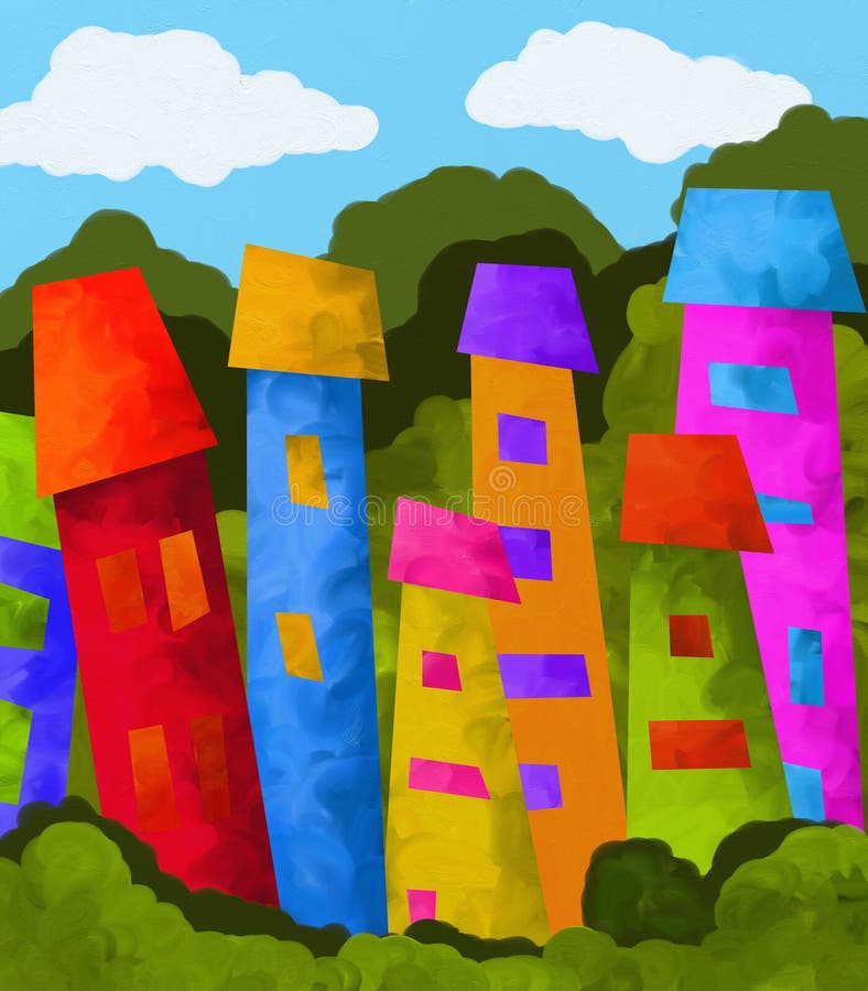 Colorful village stock illustration. Illustration of green - 31550147