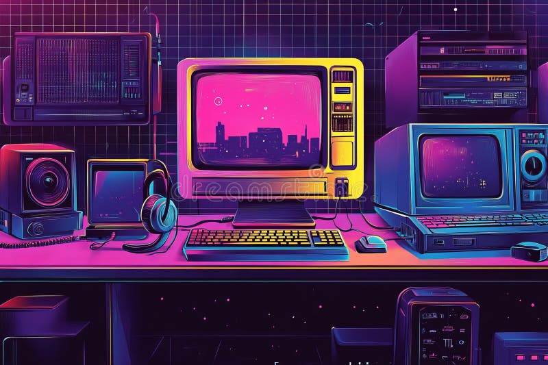 Colorful Vintage Elements are Blended with a Retro Wireframe Design in ...