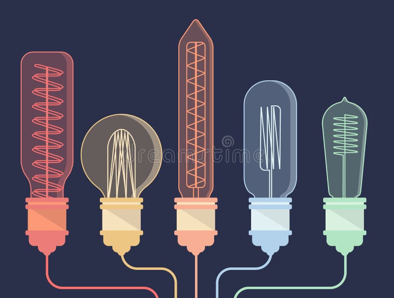 Colorful Vintage Light Bulbs with Wires Stock Vector - Illustration of ...