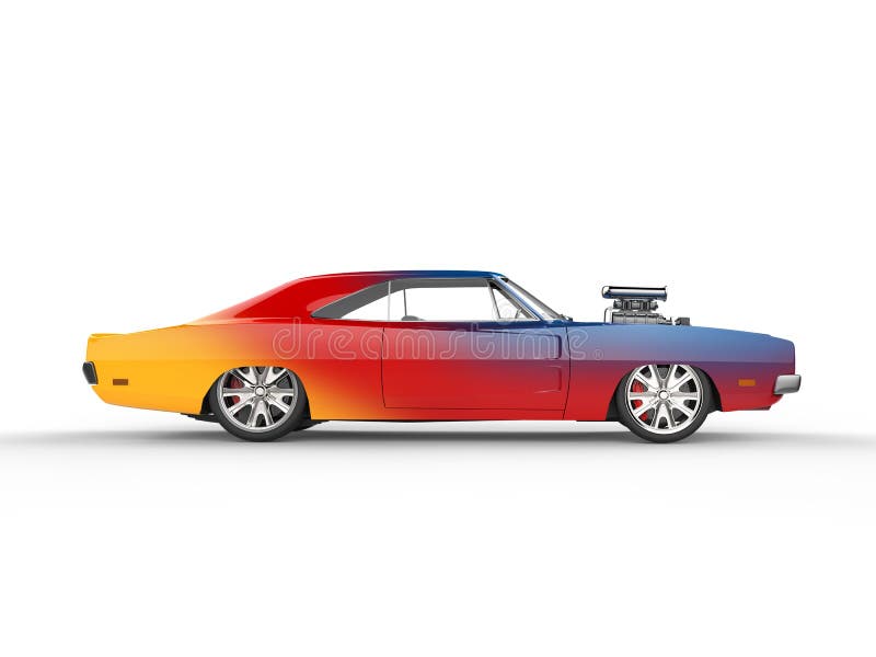 Colorful Vintage Muscle Car - Side View Stock Illustration ...