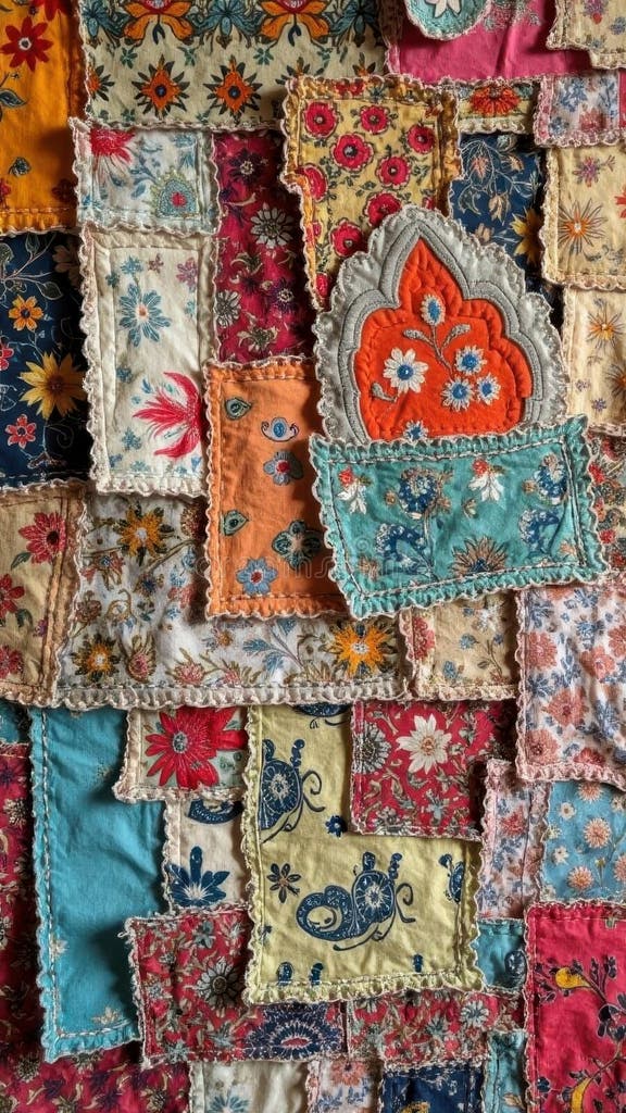 Colorful Vintage Patchwork Quilt with Floral and Paisley Patterns Stock ...