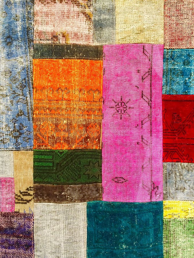 Colorful Vintage Patchwork Rug Stock Image - Image of fabric, retro ...