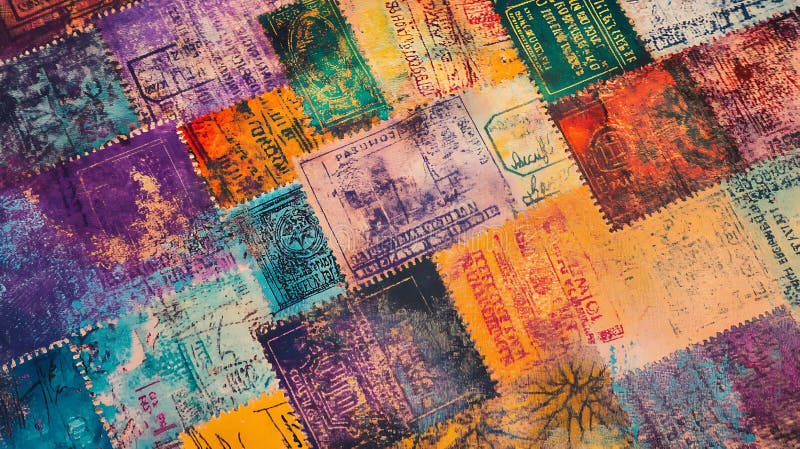 Colorful Vintage Postage Stamps Quilt Pattern Stock Illustration ...