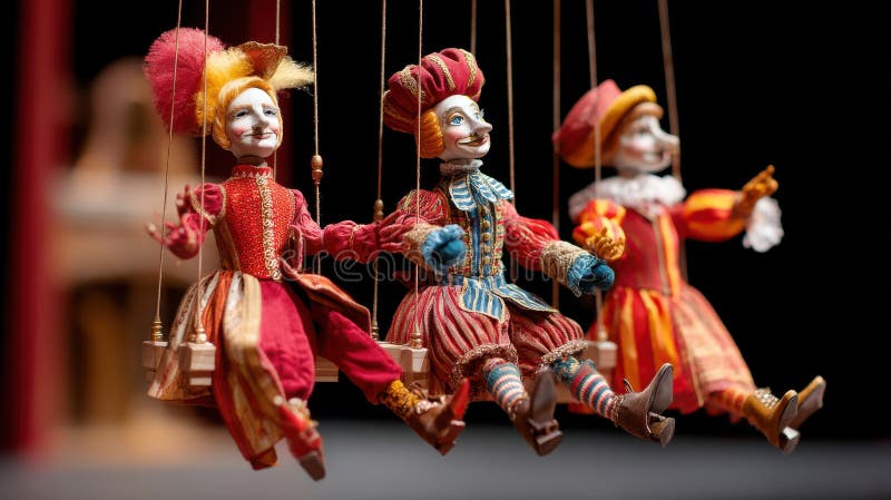 Colorful Vintage Puppets on Stage with Strings in Theatrical Setting ...
