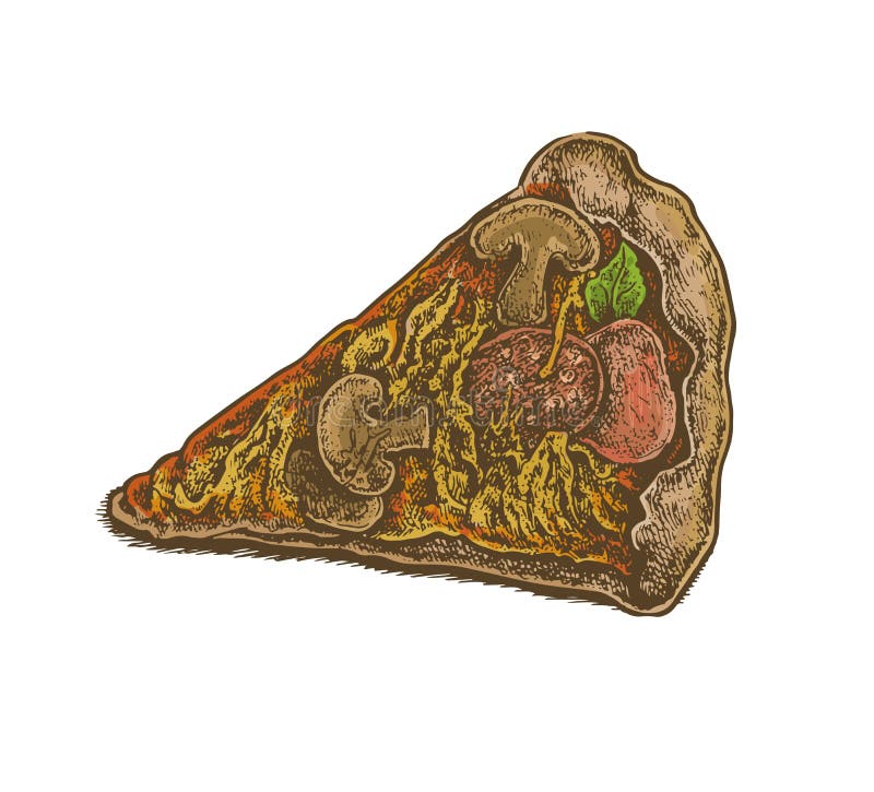 Colorful Vintage Style Hand Drawn Pizza Slice Stock Vector ...