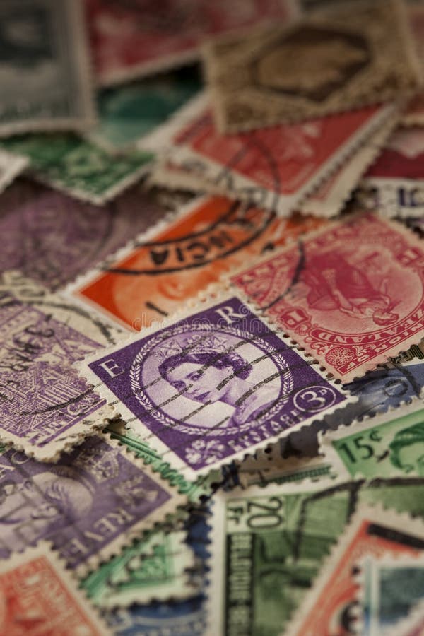 Colorful Vintage Used Postage Stamps Editorial Photography - Image of ...