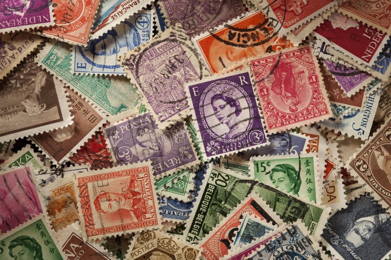 Colorful Vintage Used Postage Stamps Editorial Stock Image - Image of ...