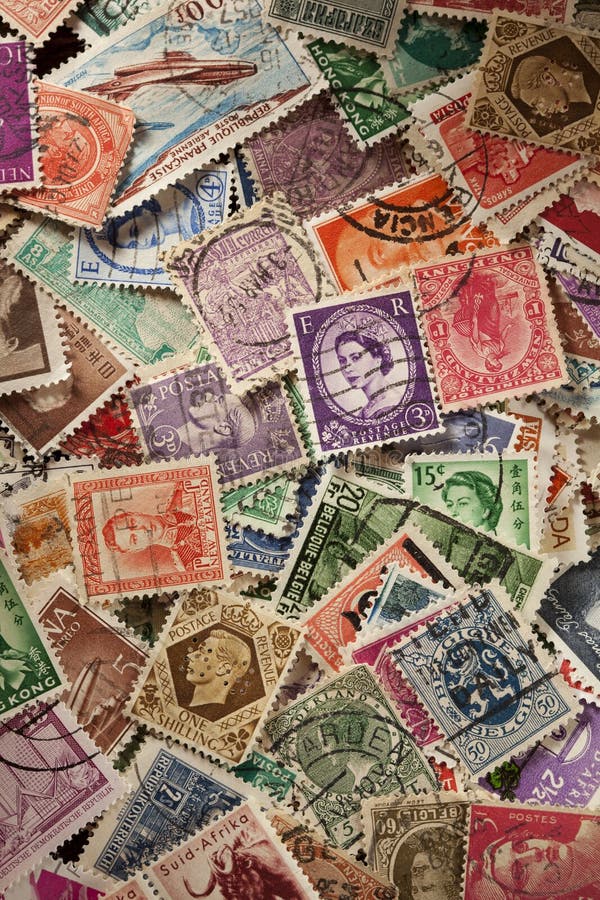 Colorful Vintage Used Postage Stamps Editorial Stock Image - Image of ...
