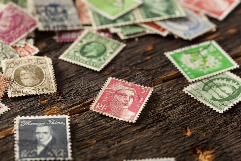 Colorful Vintage Used Postage Stamps Editorial Image - Image of aged ...