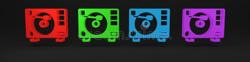 Colorful Vinyl Player with a Vinyl Disk Icon Isolated on Black ...