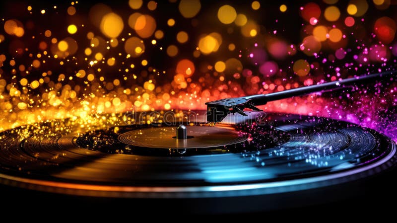 Colorful Vinyl Record Player with Glitter and Lights in Motion Stock ...