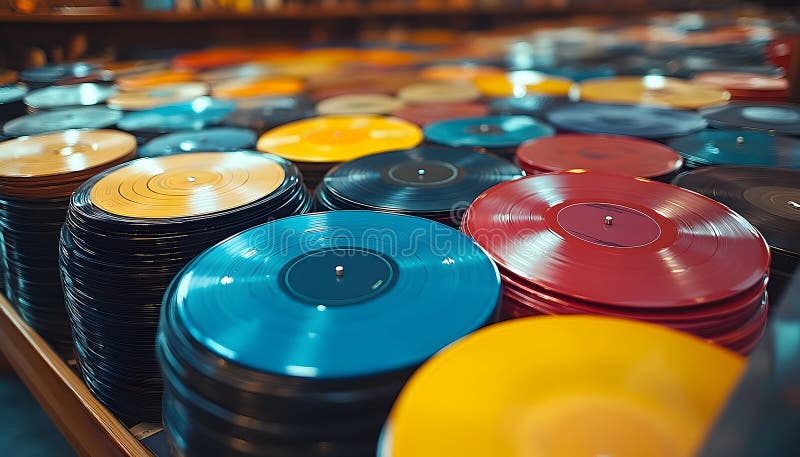 Colorful Vinyl Records Stack Stock Illustration - Illustration of ...