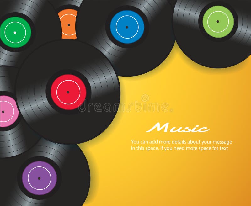 Colorful Vinyl Records with Yellow Background Vector Illustration Stock ...