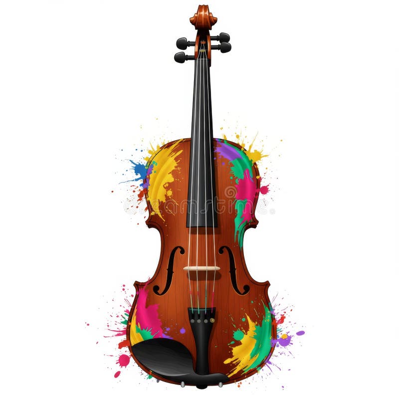 Colorful Violin with Paint Splatter Design Stock Illustration ...