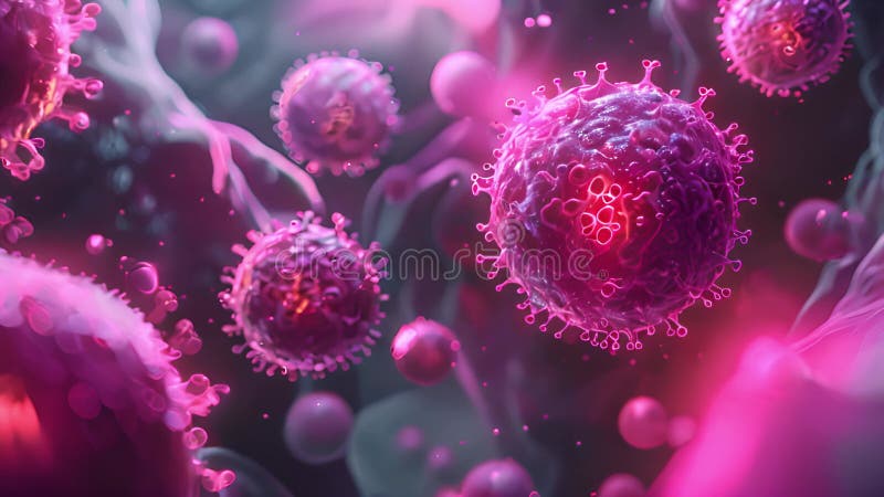 Colorful Viral Particles Depiction in a Microscopic Simulation Stock ...
