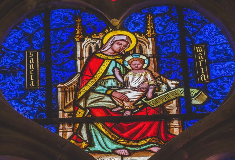 Colorful Virgin Mary Jesus Stained Glass Cathedral Bayeux Normandy ... Colorful Virgin Mary Jesus Stained Glass Cathedral Bayeux Normandy ...