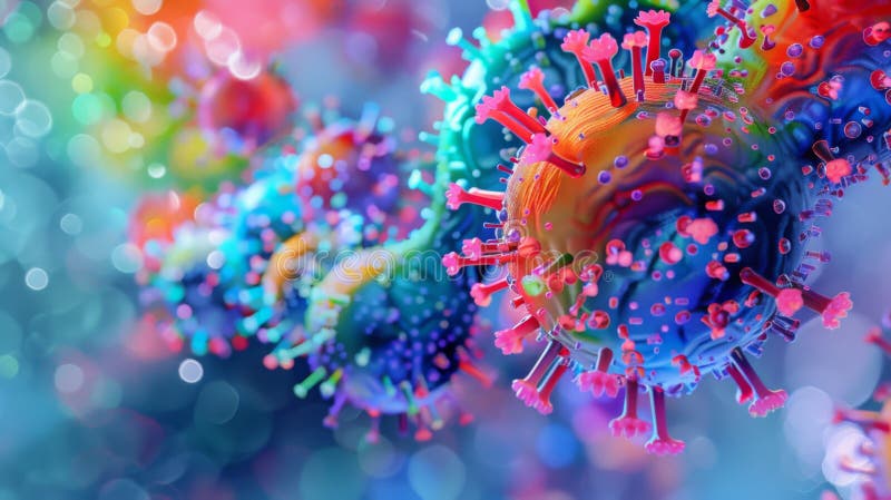 Colorful Virus Close-Up, Rendered in 3D Stock Image - Image of pandemic ...