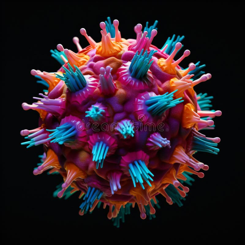 Colorful Virus on Black Background Stock Illustration - Illustration of ...