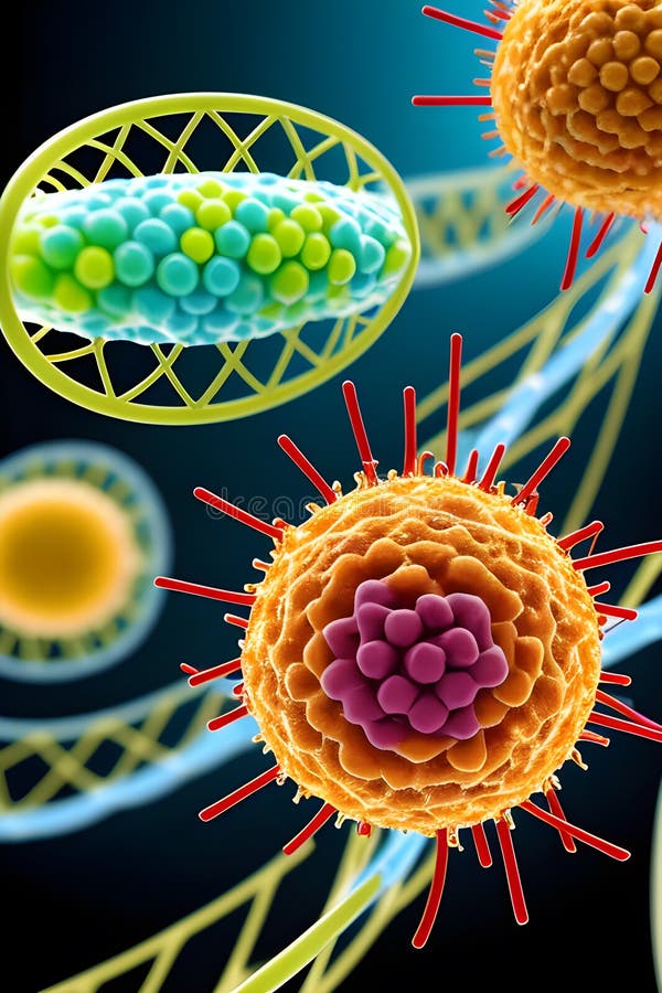 Colorful Virus and Dna Strands in the Background Generated by Ai Stock ...