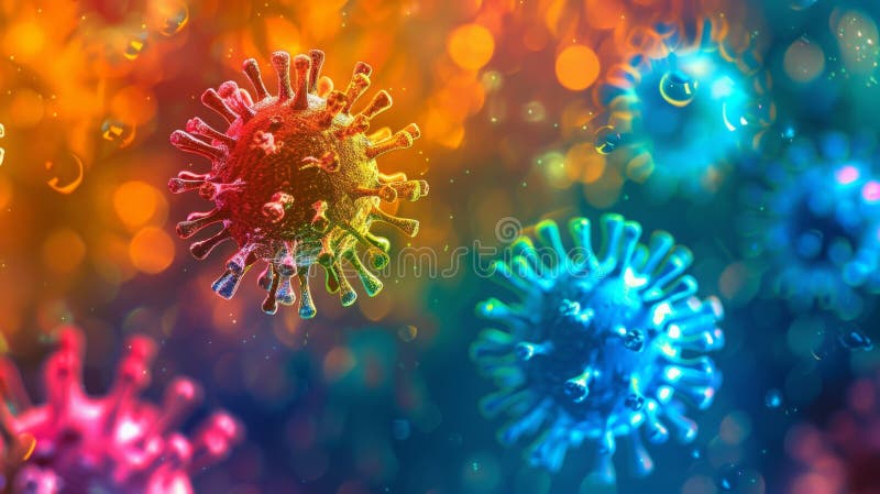 Colorful Virus Illustration with a Bokeh Background Stock Photo - Image ...