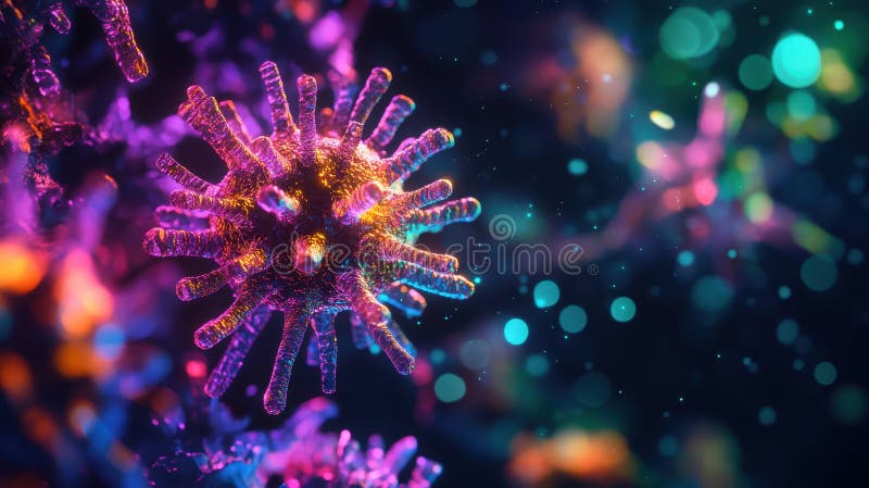 Colorful Virus Particle Under Microscope with Abstract Background Stock ...