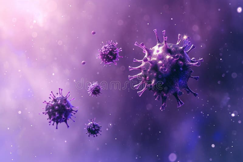 Colorful Virus Particles Floating in a Cosmic Purple Background. Stock ...