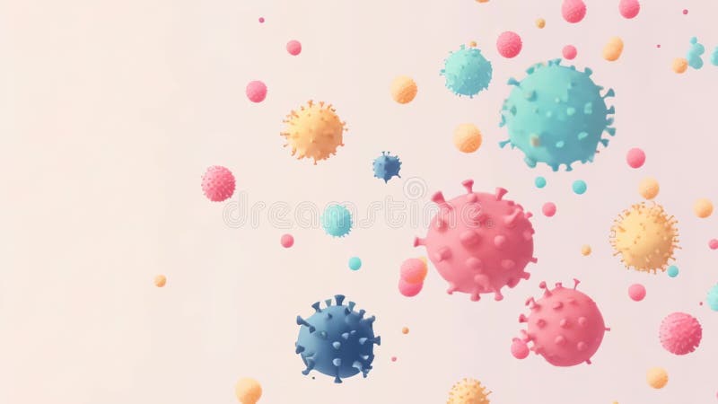 Colorful Virus Particles Floating on Light Pink Background, Microscopic ...