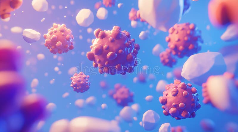 Molecular Depiction of Virus Particles Floating in a Vibrant Blue ...