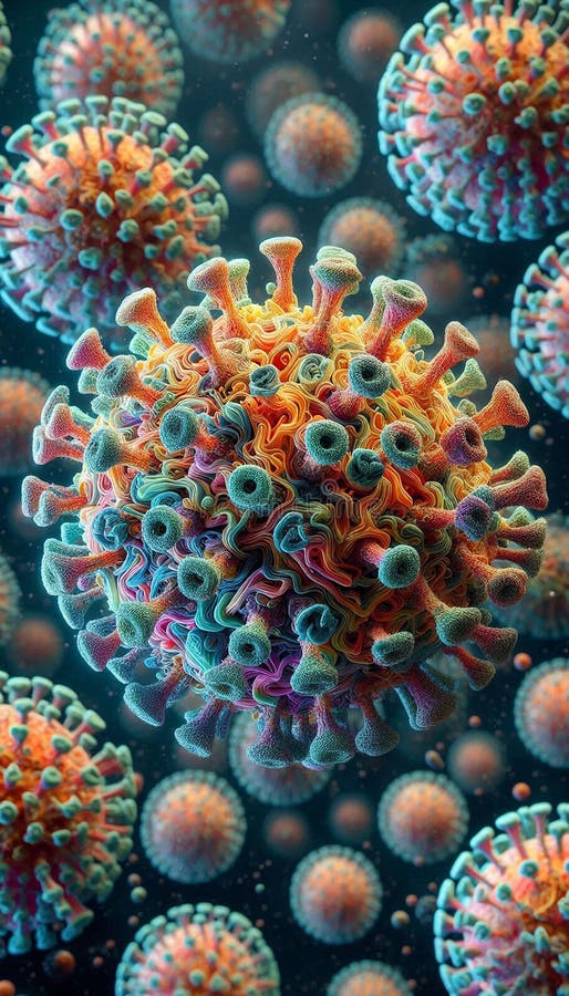 Colorful Virus Particles in a Microscopic View Stock Illustration ...