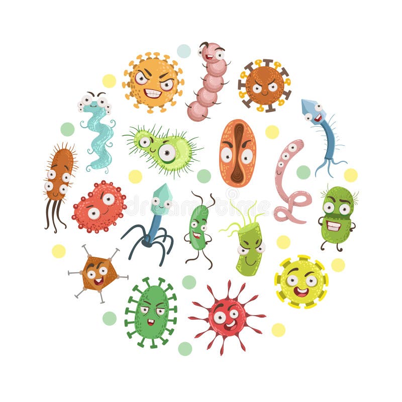 Colorful Viruses Characters of Round Shape, Science and Medicine Vector ...