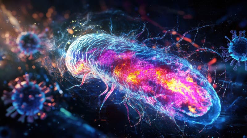 Colorful Visualization of Bacteria and Viruses Under a Microscope in a ...