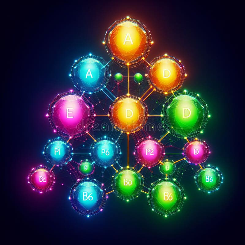 Colorful Vitamin Molecule Structure Stock Illustration - Illustration ...
