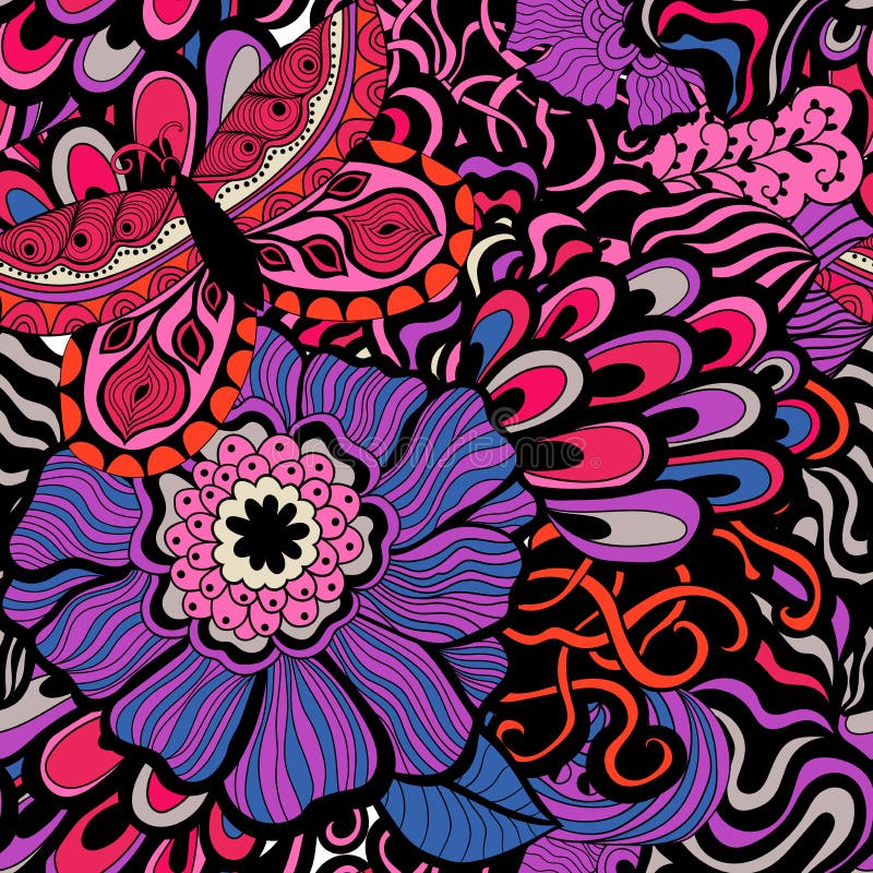 Colorful Vivid Vector Seamless Abstract Hand-drawn Pattern Stock Vector ...