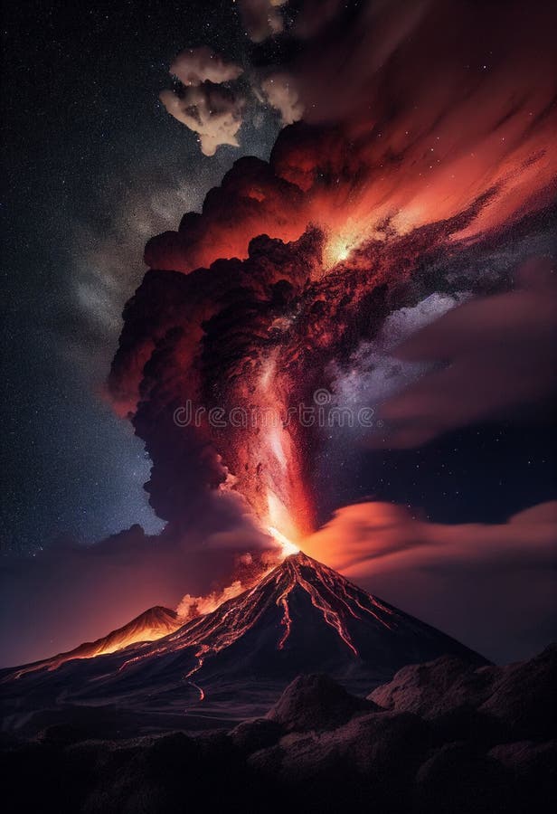 Colorful Volcano Eruption at Night. AI Generated Stock Photo - Image of ...