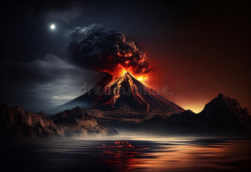 Colorful Volcano Eruption at Night. AI Generated Stock Photo - Image of ...