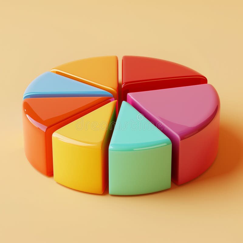 Colorful Volumetric Pie Chart on a Yellow Background Stock Illustration ...