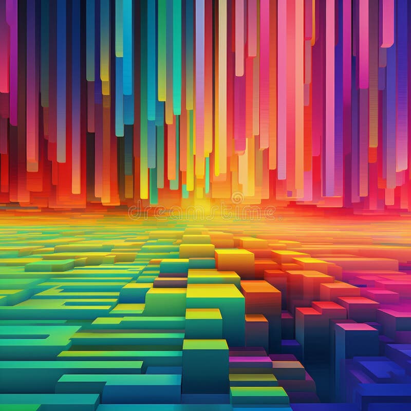 Vibrant Spectrum: Abstract Illustration of Colorful Blocks and Skyline ...