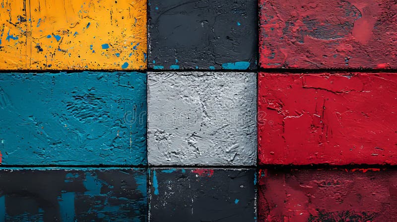 A Colorful Wall with a Bunch of Different Colored Squares on it Stock ...