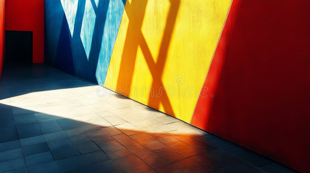 Colorful Wall Corridor Sunlight Shadow Geometry Stock Illustration ...