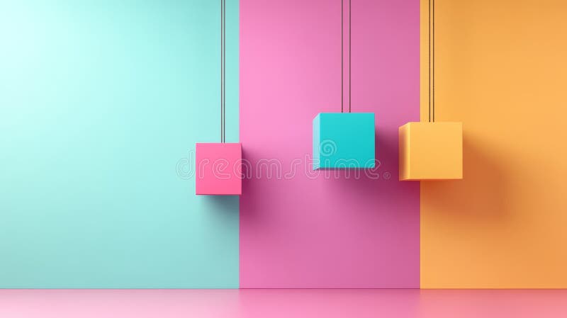 Colorful Wall Decor with Hanging Cubes, Abstract Art, Modern Design ...
