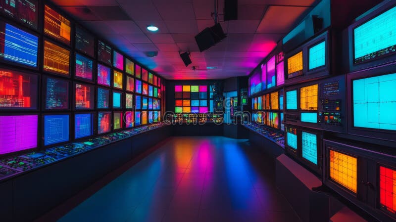 Colorful Wall of Digital Monitors in a Control Room Stock Photo - Image ...