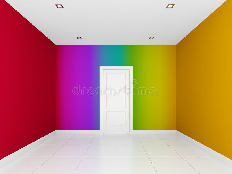 Colorful Wall in a Empty Room ,3d Interior Stock Illustration ...