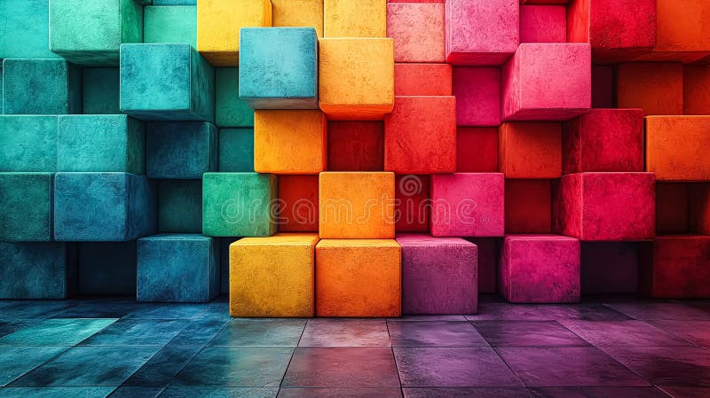 Colorful Wall Made of Blocks with a Blue Square in the Middle Stock ...