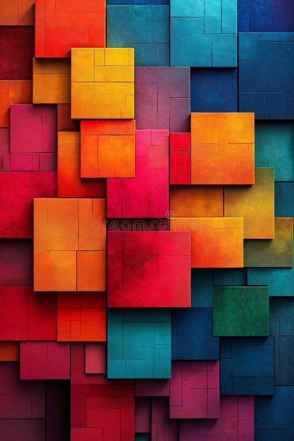 A Colorful Wall Made Up of Many Different Colored Squares Stock Photo ...