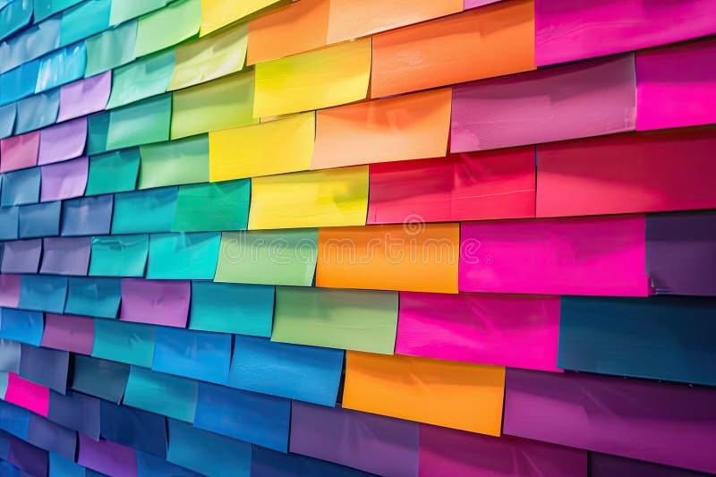 Colorful Wall of Overlapping Post-it Notes Creating a Vibrant and ...