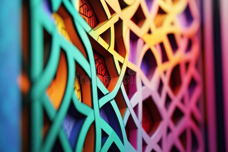 A Colorful Wall with a Pattern of Squares and Triangles Stock ...