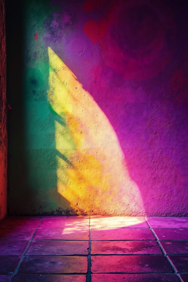 A Colorful Wall with a Shadow of a Rainbow Painted on it Stock Image ...