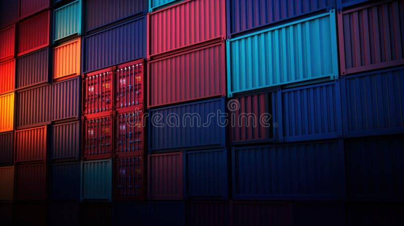 A Colorful Wall of Shipping Containers with a Bright Red Light, AI ...