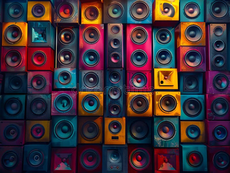 A Colorful Wall of Speakers Stock Image - Image of wall, abstract ...